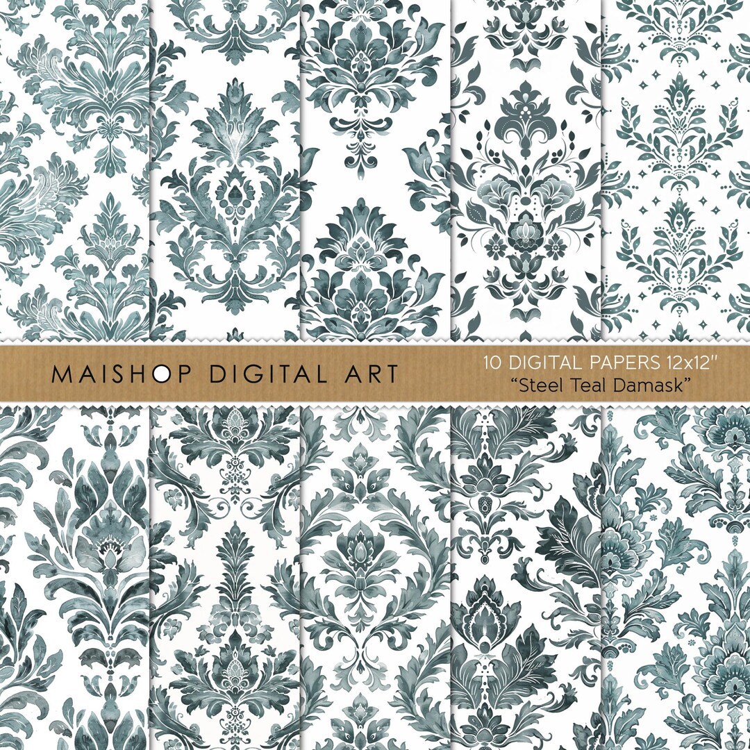 Seamless Damask Digital Paper Pack, Digital Backgrounds Scrapbook Paper ...
