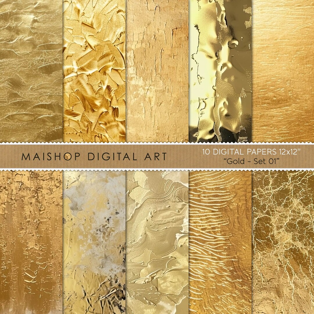 Gold Digital Paper ⎢ Download Scrapbook Paper ⎢ Metallic Textures ...