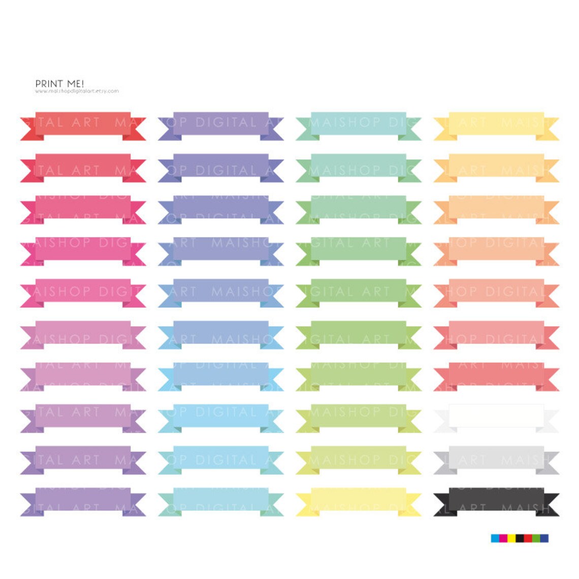 Digital Banners Clip Art • Folded Ribbon Banners Instant Download for ...