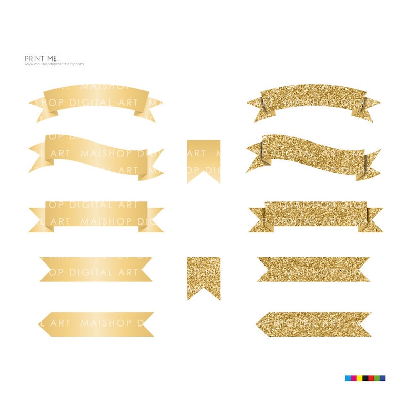 Banner Clip Art 'deluxe Gold' Golden Glitter Digital Clipart for Party ...
