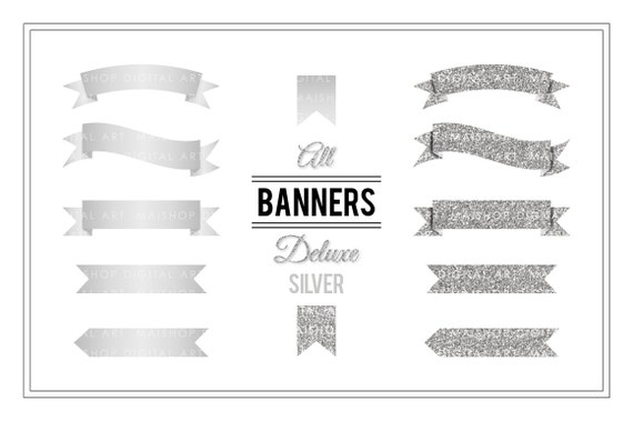 Banner Clip Art - Silver Glitter PNG Banners Digital Download for Web ...