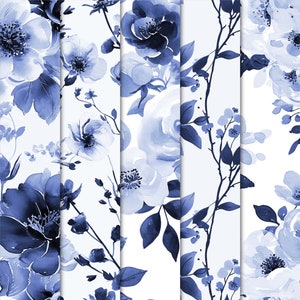 Blue Blossom Floral Digital Paper • Scrapbook Paper Pack • Blue Flowers ...