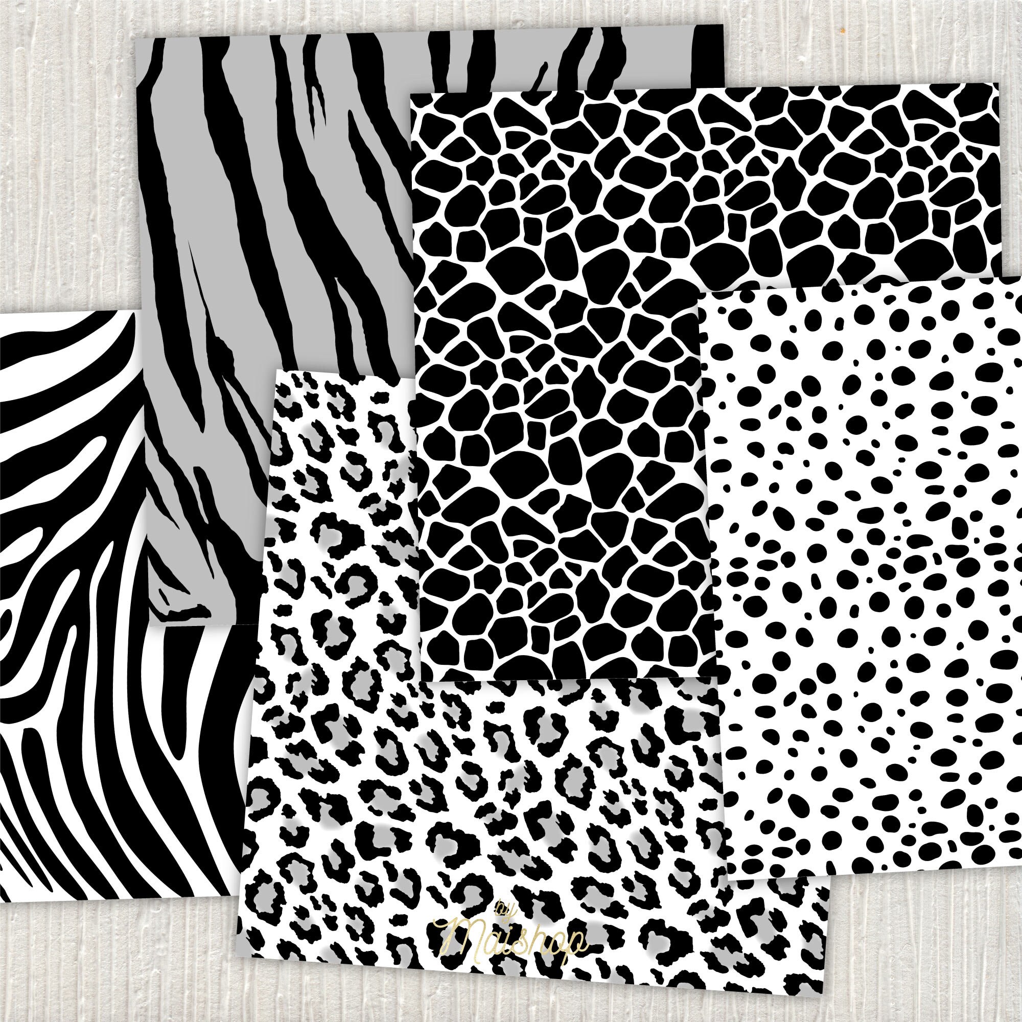 Animal Digital Paper, Animal Prints africa Skins Set 04 Black & White ...