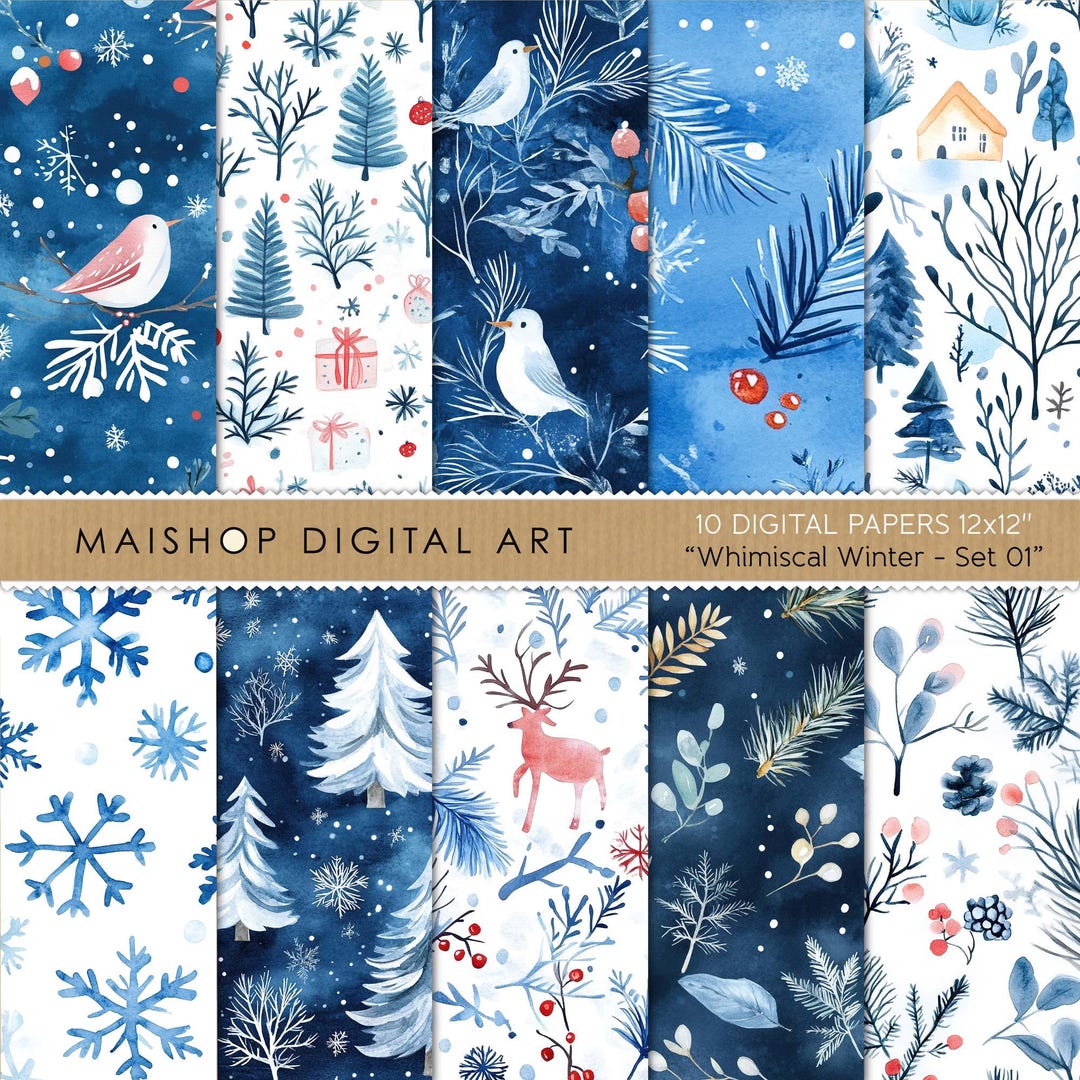 Winter Digital Paper • Snowflake & Holiday Patterns • Seamless ...