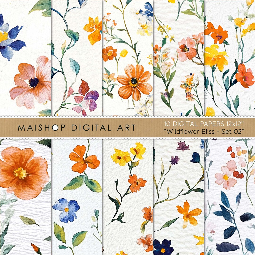 Spring Wildflower Seamless Digital Papers • Floral Patterns in Bright ...