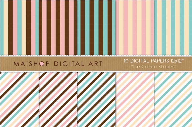 Digital Paper 'ice Cream Stripes' Vanilla Baby Pink | Etsy