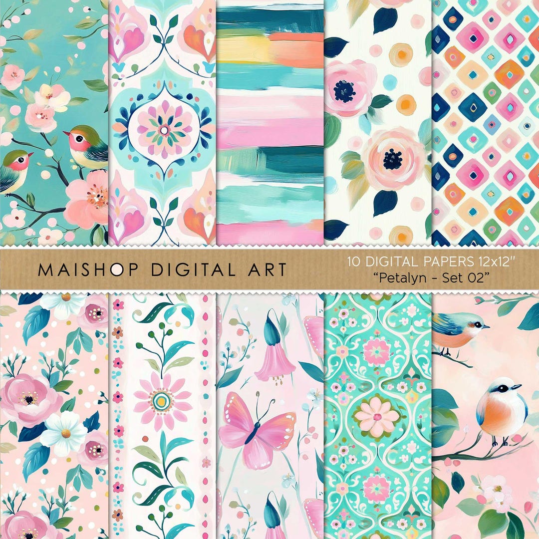 Cute Playful Digital Paper Pack • Seamless Floral Scrapbook Paper ...