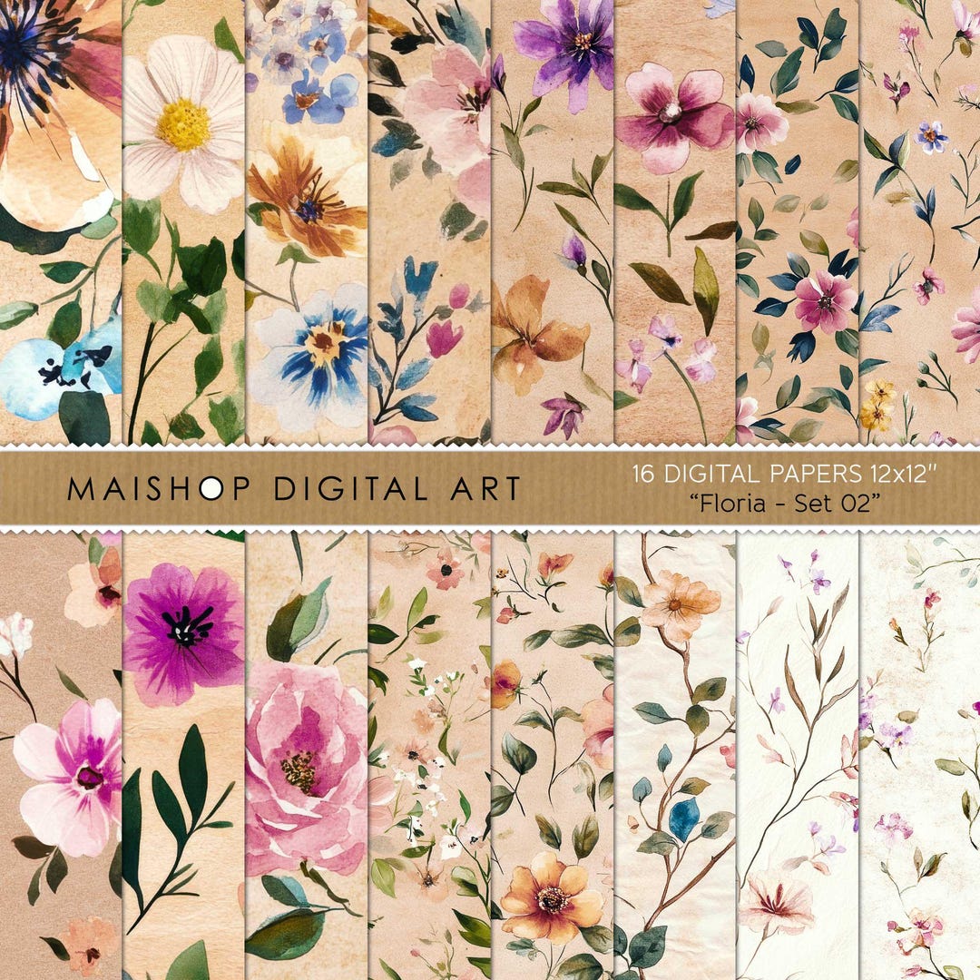 Floral Digital Paper Pastel Seamless Pattern Watercolor Wildflowers ...