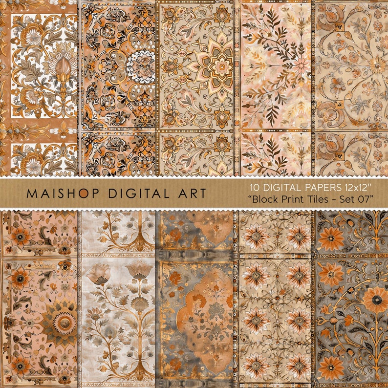 Boho Neutral Digital Papers Seamless Pattern Designs Printable Floral ...