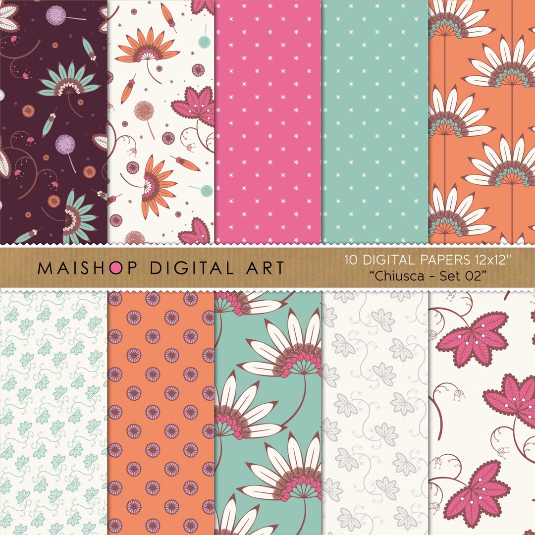 Boho Digital Paper, Printable Scrapbook Paper, Bohemian Floral ...