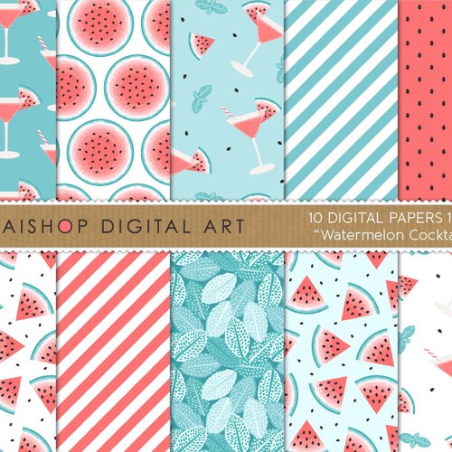 Red and Blue Digital Paper 'watermelon Cocktail II' - Etsy