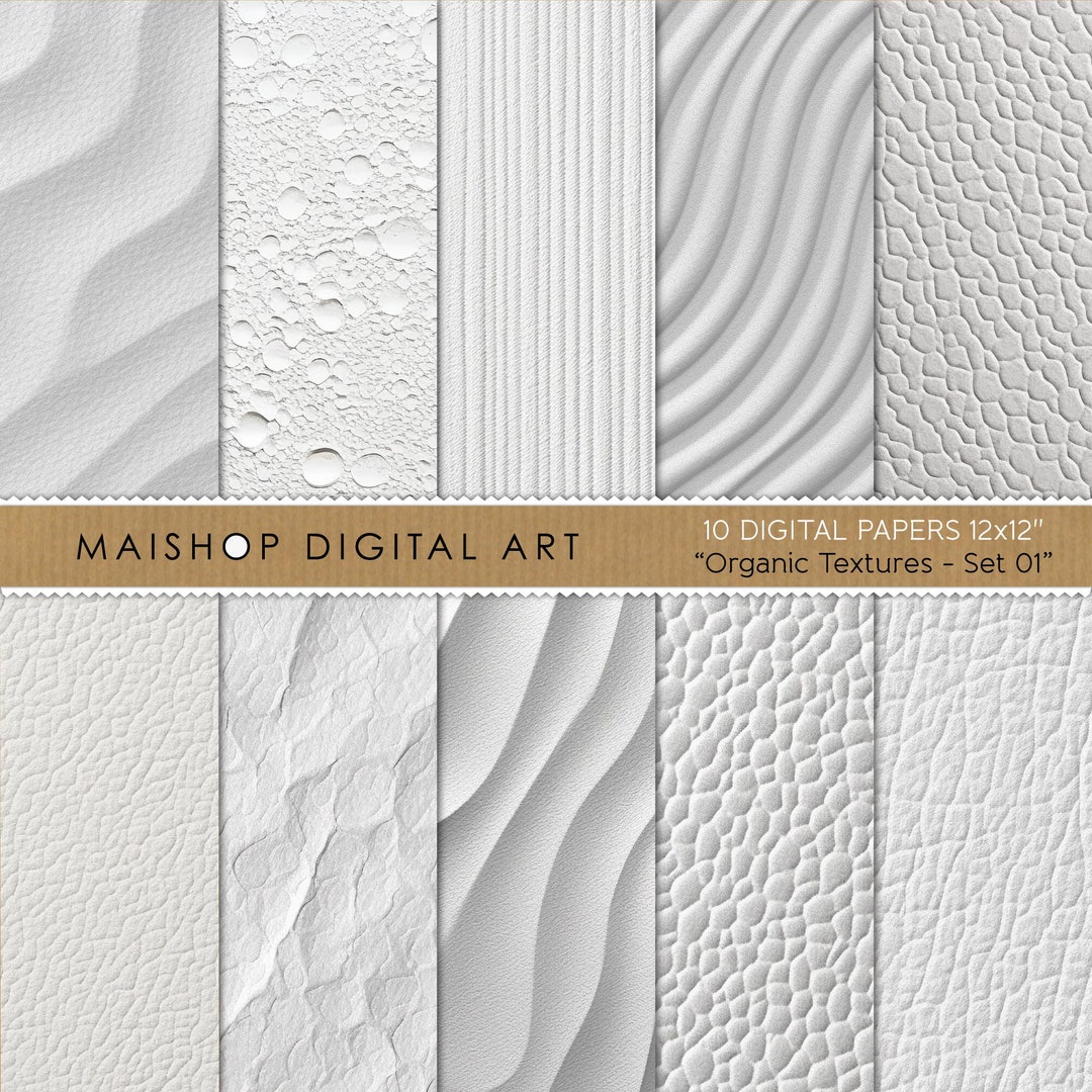 Organic Textures Digital Paper ⎢ Download Scrapbook Paper ⎢ White ...