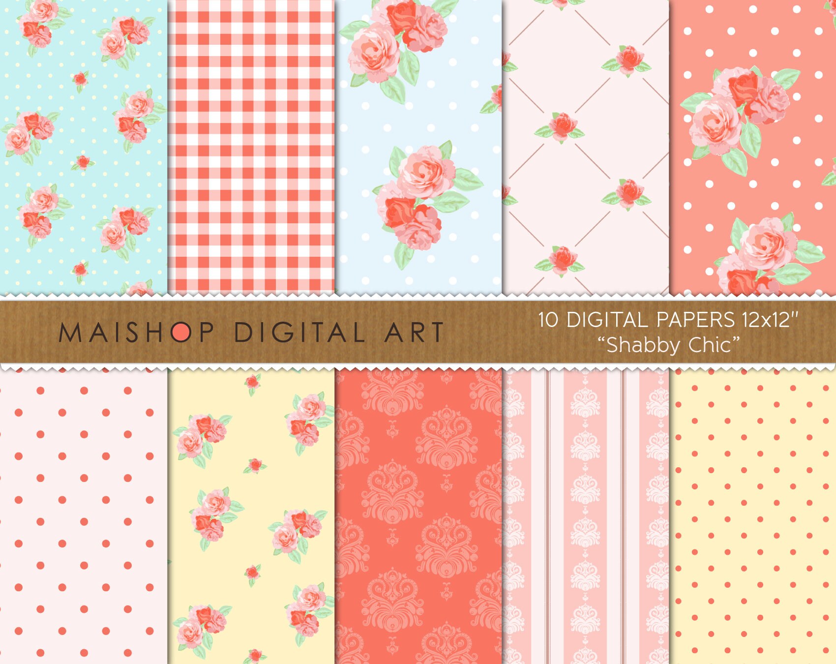 Shabby Chic Digital Paper, Vintage Floral Style Patterns, Instant ...