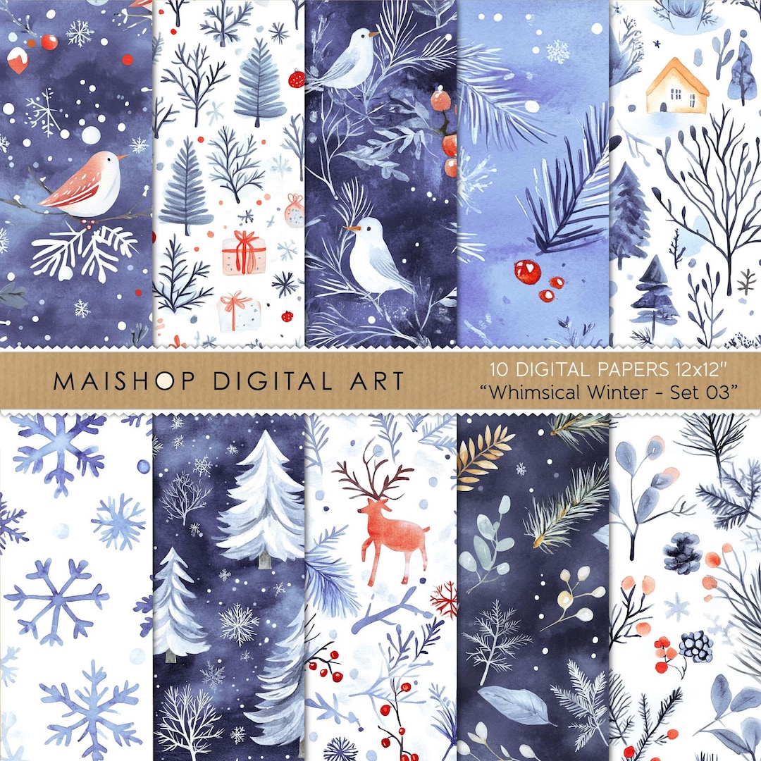 Winter Seamless Digital Paper Pack • Holiday Printable Whimsical ...