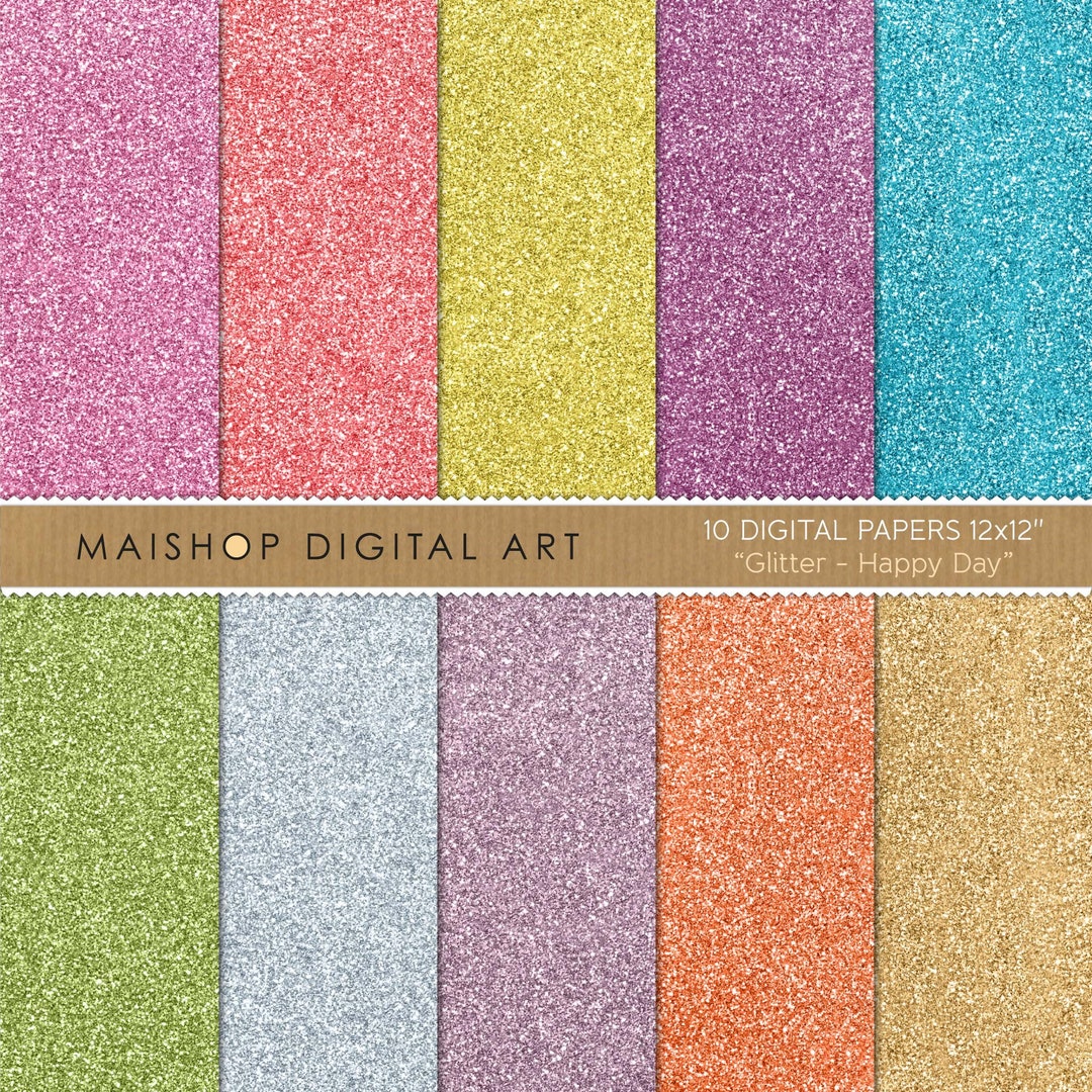Digital Paper Glitter 'happy Day' Instant Download Scrapbooking Papers ...