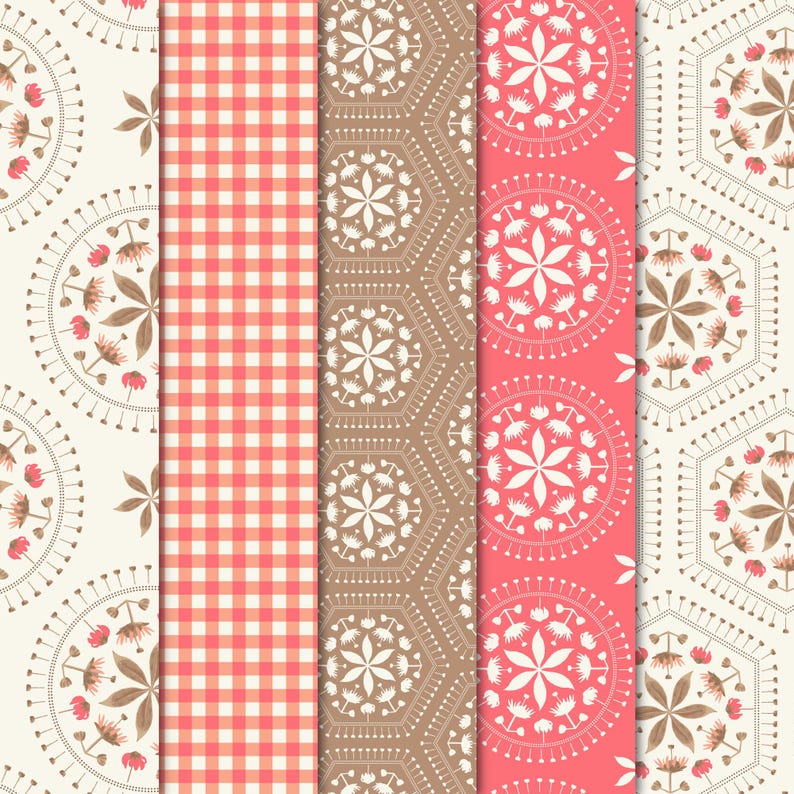 Coral & Mint Floral Digital Paper, Printable Digital Backgrounds ...