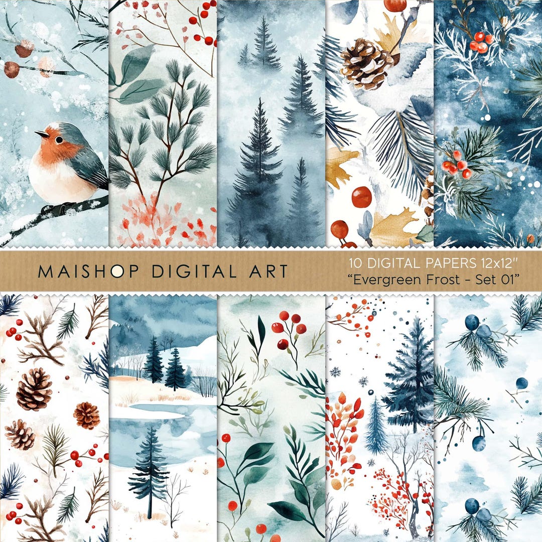 Winter Digital Paper • Seamless Patterns • Colorful Scrapbook Papers ...