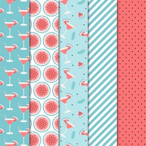 Red and Blue Digital Paper 'watermelon Cocktail II' Scrapbook Papers ...