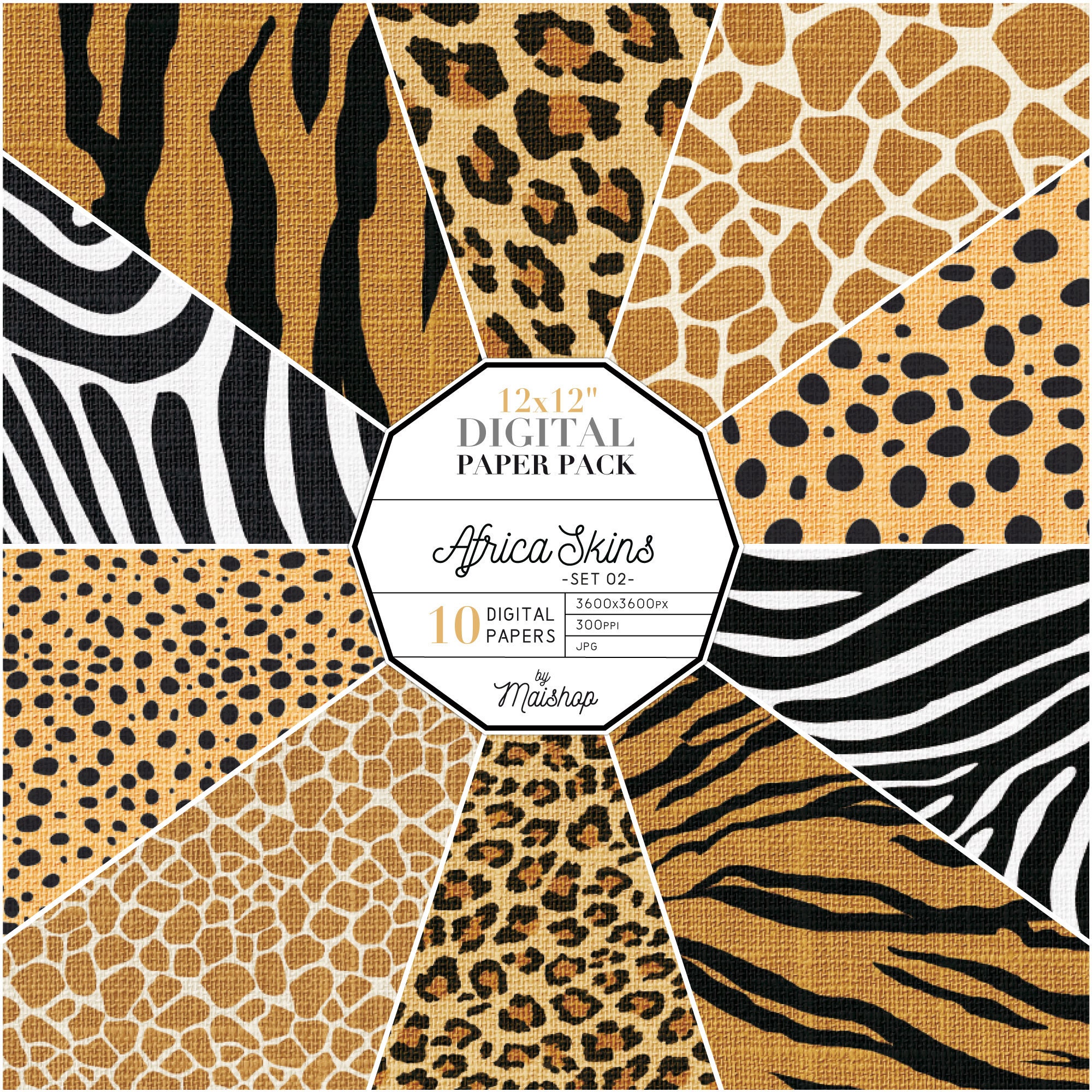 Digital Paper Pack Serengeti Animal Print Patterns Leopard Printable ...