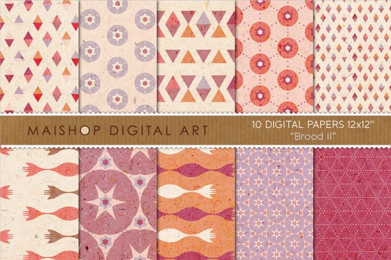 Digital Paper Pack, Printable Digital Backgrounds "Brood II" Geometric ...