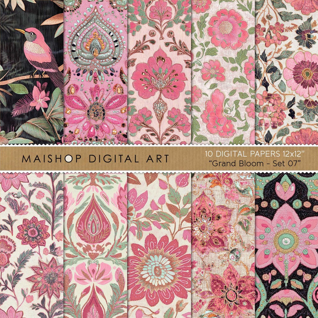 Printable Bohemian Colorful Digital Papers • Seamless Intricate Pink ...