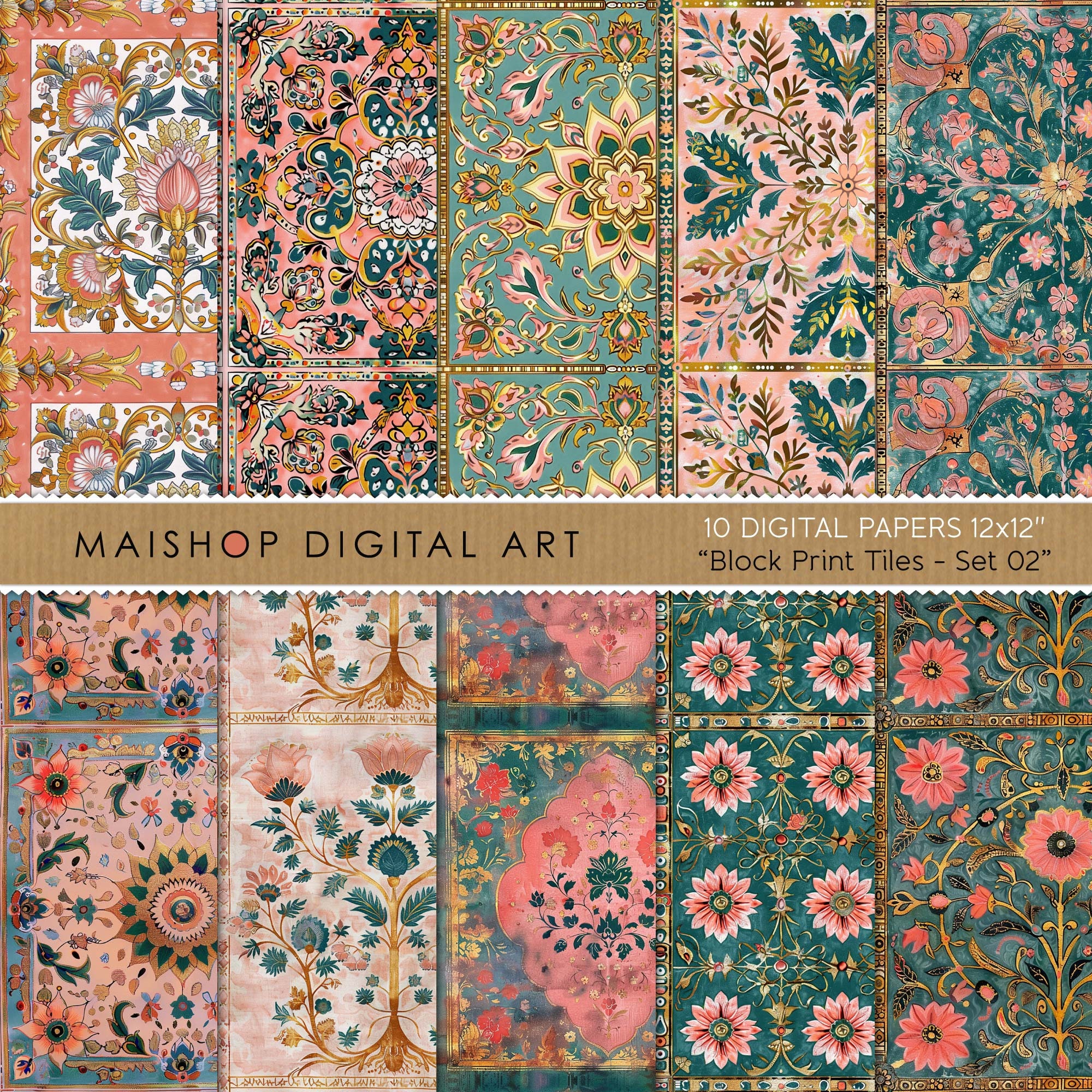 Seamless Floral Digital Papers • Colorful and Intricate Bohemian ...