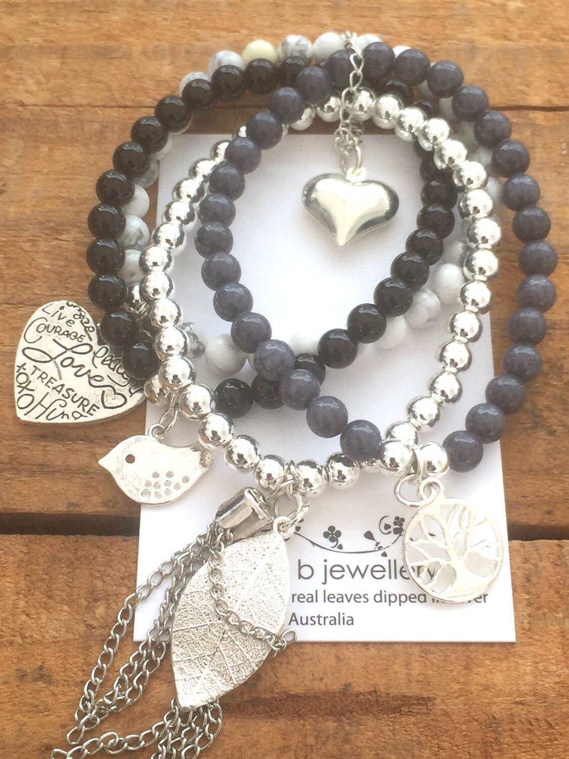 Charm Beacelet Set With a Real Leaf Dipped in Sterling Silver - Etsy