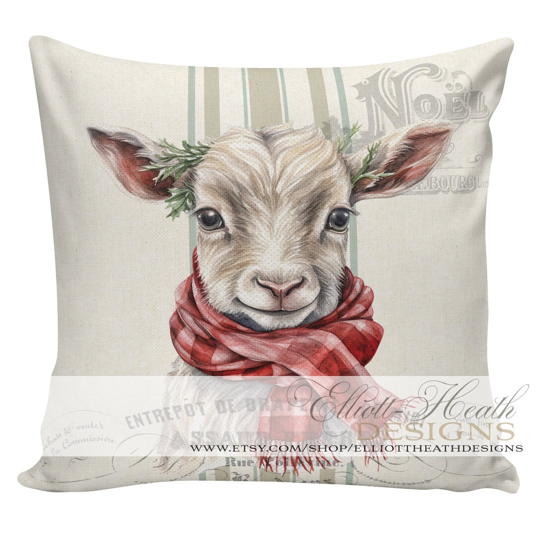 Christmas Barn, Christmas Pillows, Goat Pillows, Vintage Holiday Decor ...