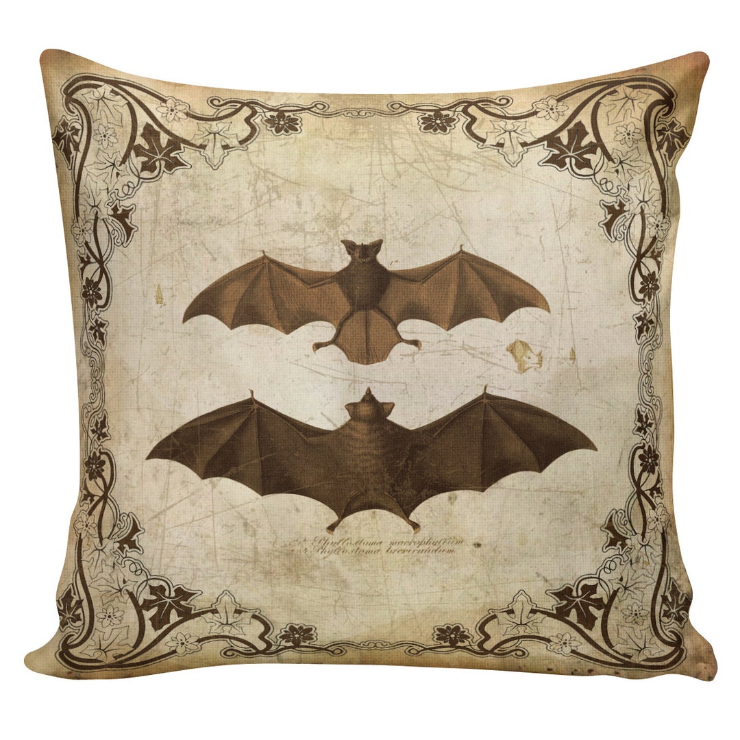 Farmhouse Halloween Pillow, Vintage Victorian Bat Pillow, Bat Decor ...