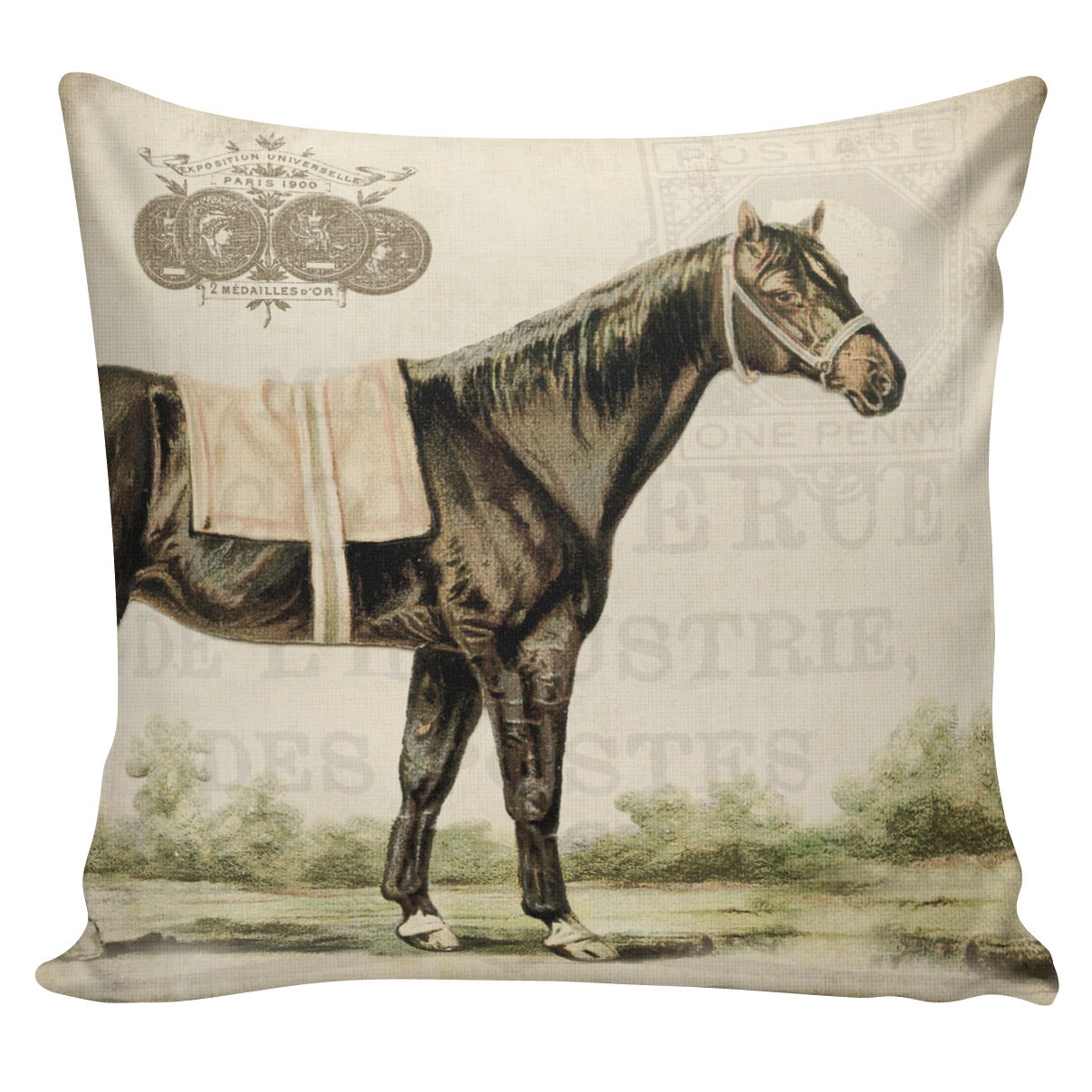 Horse Pillow Equestrian Burlap Cotton Spring Throw Pillow | Etsy