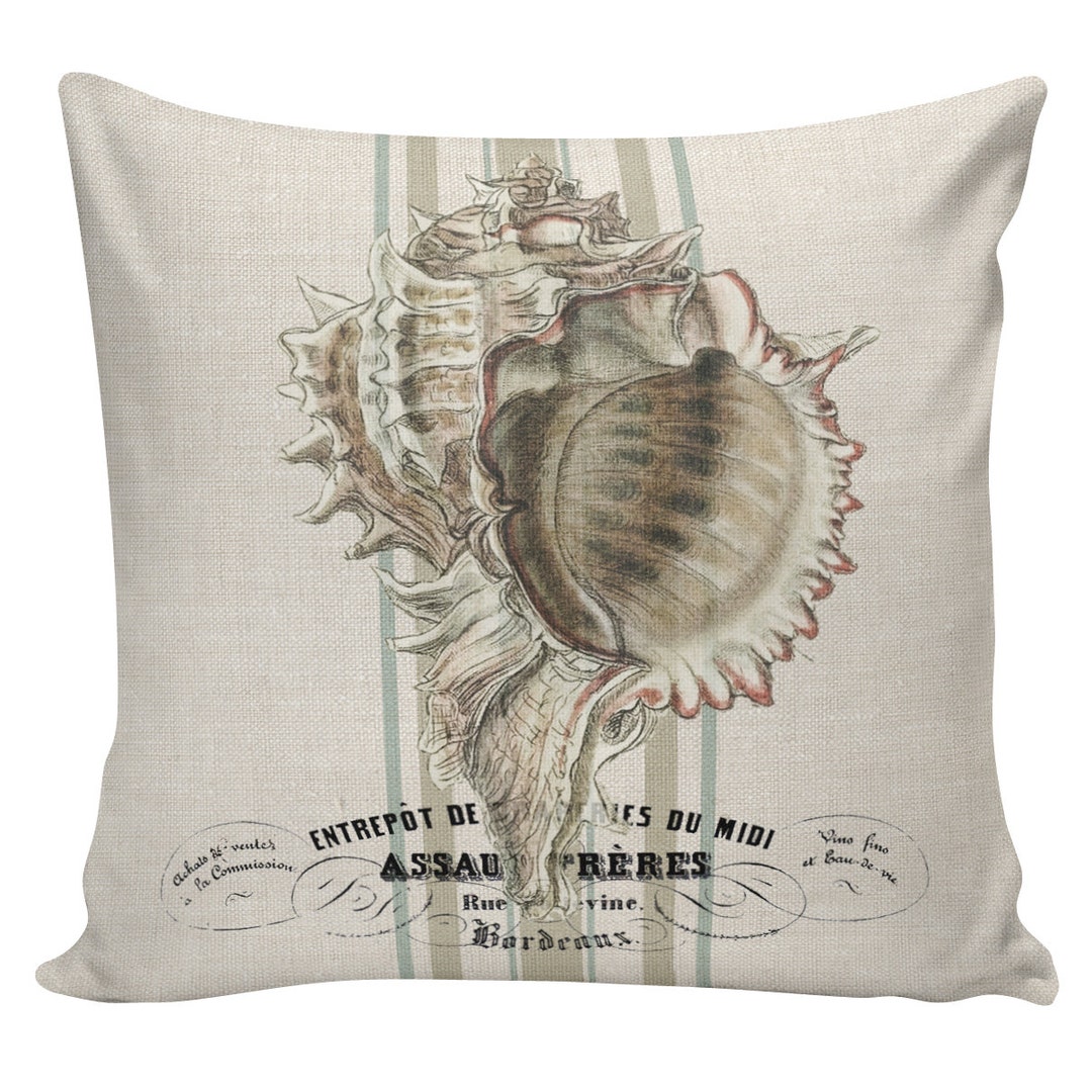 Nautical Pillow, Shell Pillow, Beach Pillow, French, Seashells ...