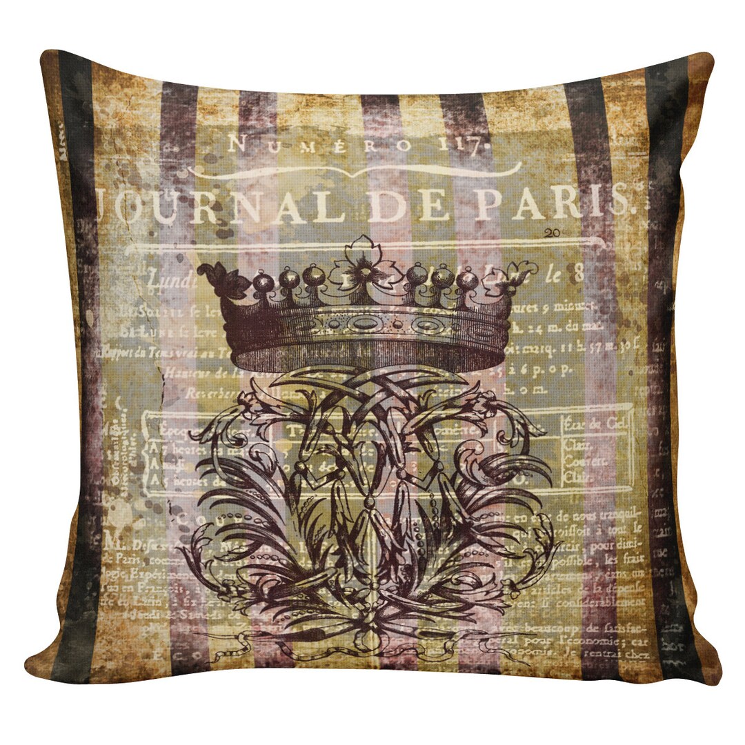 French Pillow Vintage Crown Design From Antique Document Burlap Cotton ...