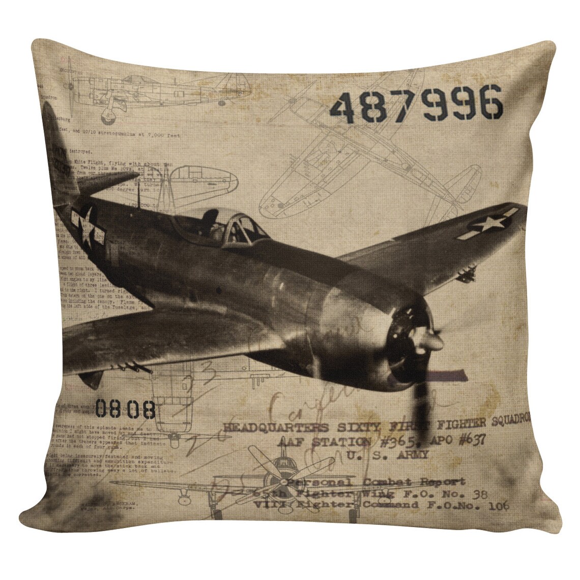 Military History Pillow Vintage Pillow Cover Republic P47 | Etsy