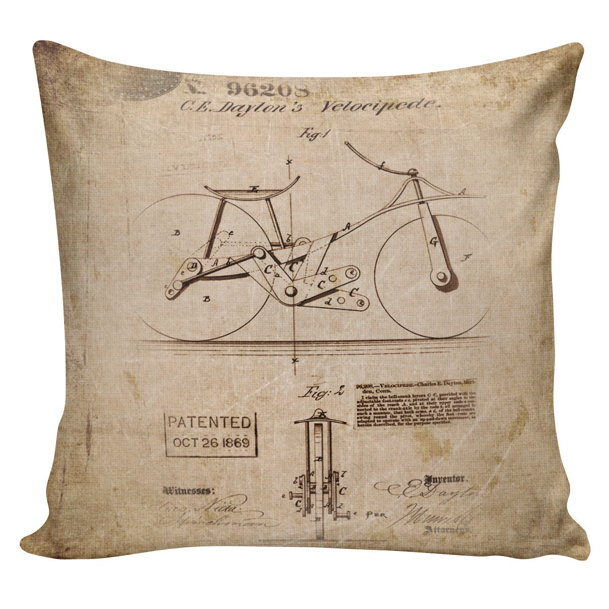 Vintage French Style Old Schematic Bicycle Burlap Cotton Throw - Etsy