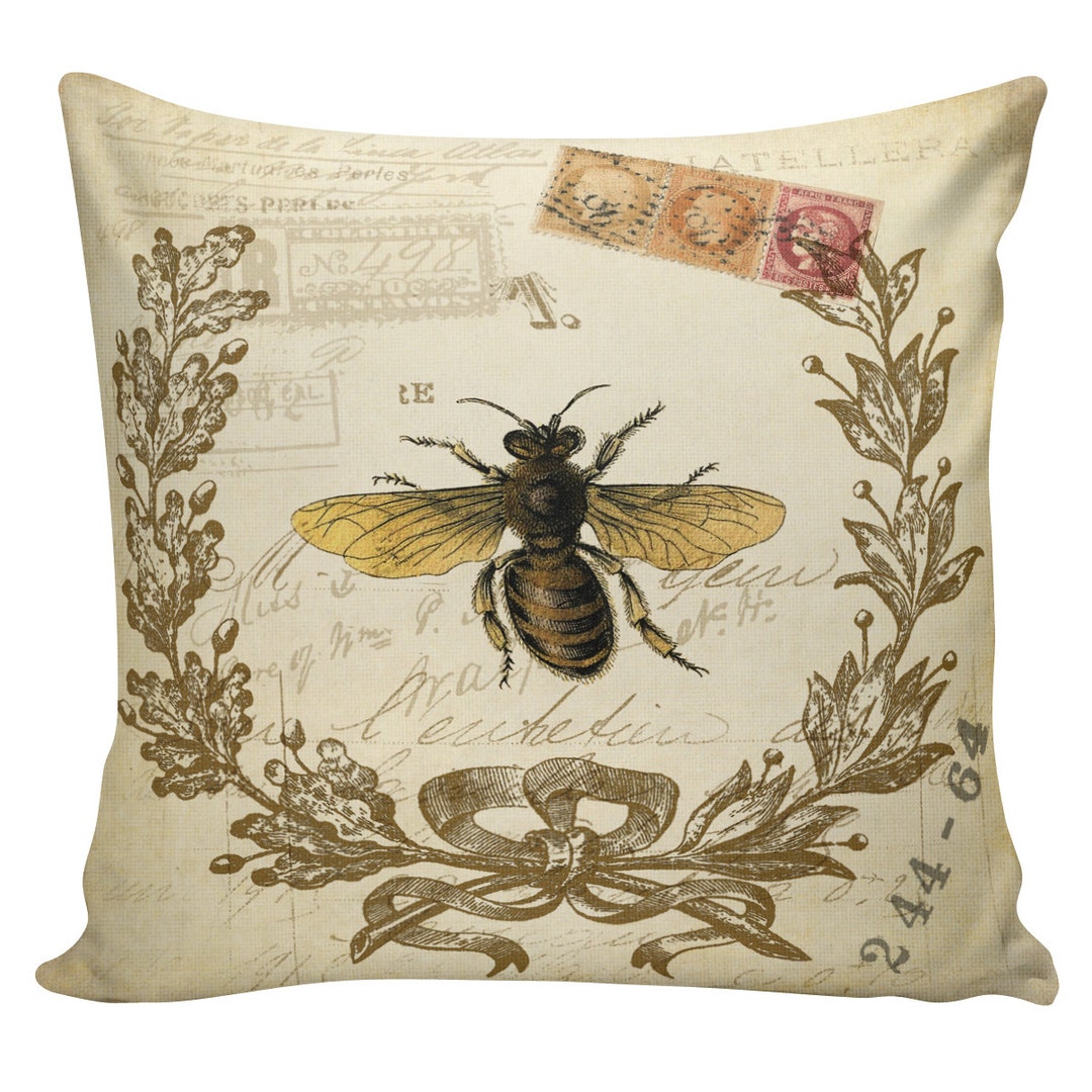 Bee Pillows, Throw Pillow Cover, Vintage French Spring Honey Bees ...
