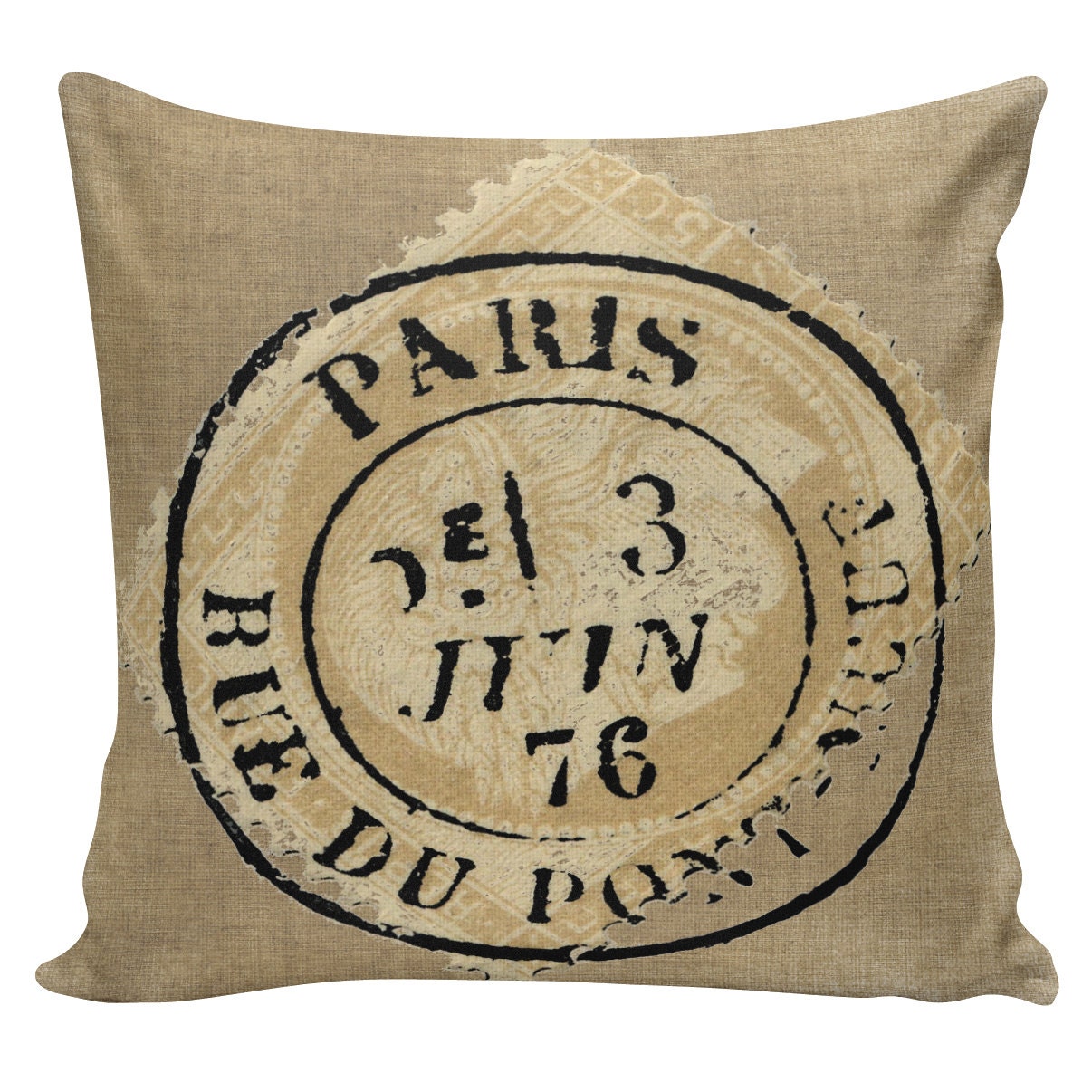 French Pillow Paris France Postmark Postcard Theme Burlap | Etsy