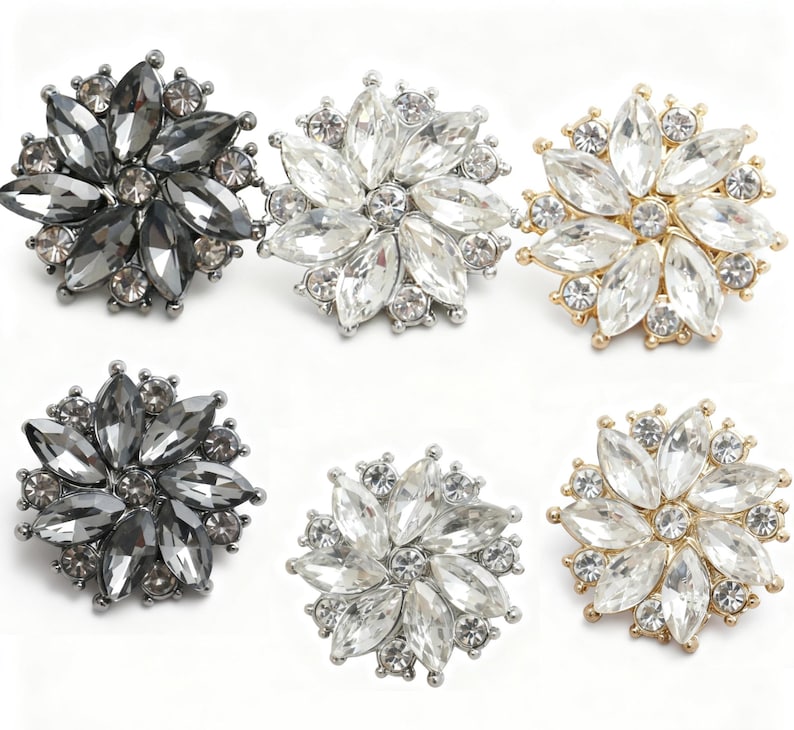 4/6 Piece Rhinestone Flower Buttons: Gold/silver/gun Black Crystal ...