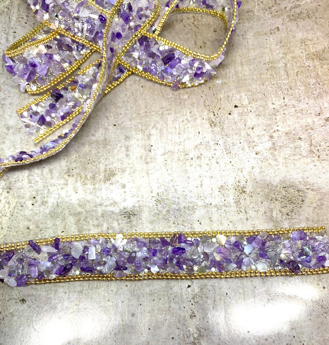Purple Rhinestone Trim: Crystal Gem Applique, Gold Chain (1 Yard) - Etsy