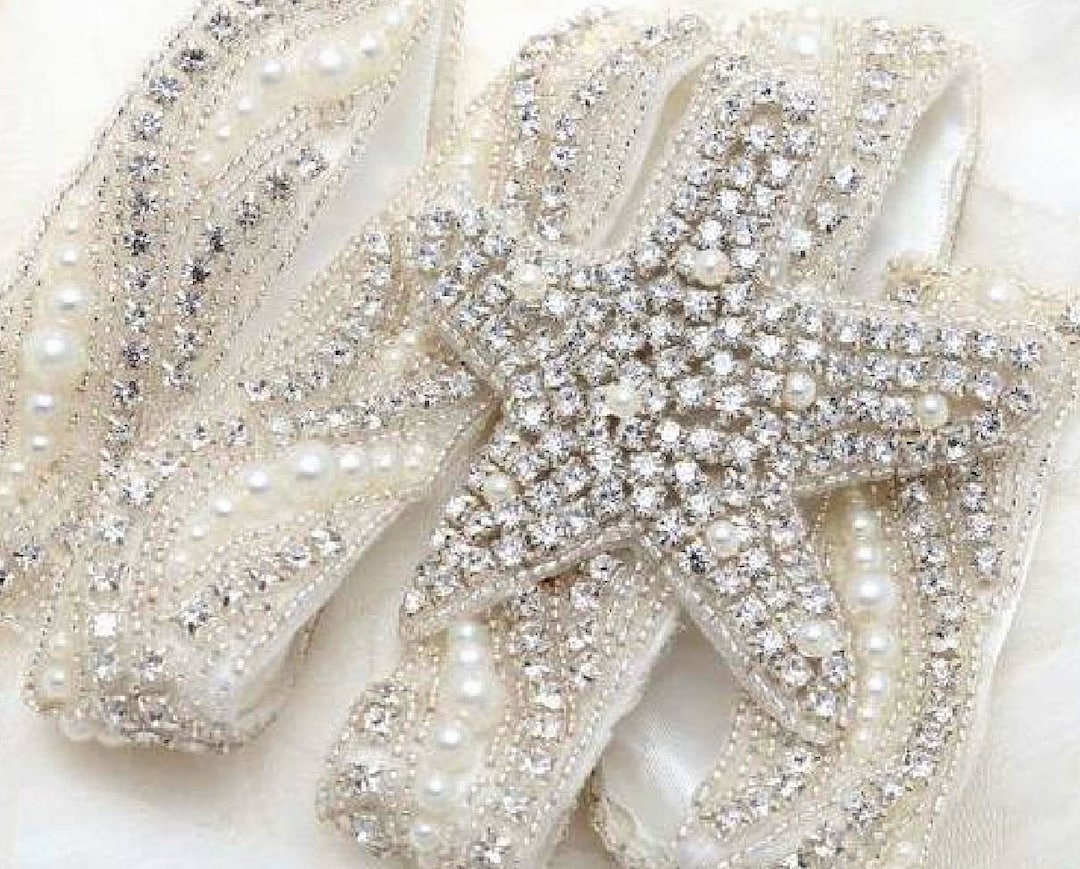 Starfish Pearl Rhinestone Appliqué: Bridal Sash Belt Trim - Etsy