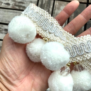 1 Meter Fluffy Ball Trim, Pom Pom Trim, Cotton Trim, Pom Pom Fringe ...