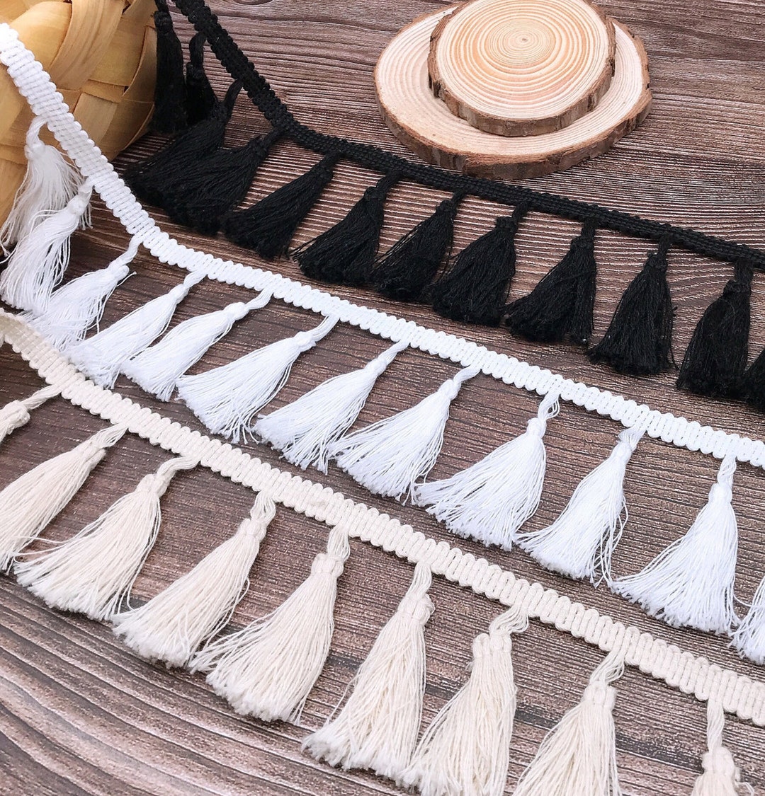 2 Yard Cotton Tassel Trim: Black, White, or Ivory Sewing Tape - Etsy