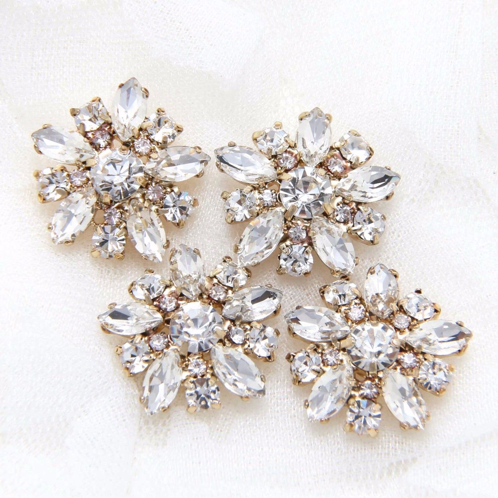 4/6 Piece Rhinestone Flower Buttons: Gold/silver Crystal Shank ...
