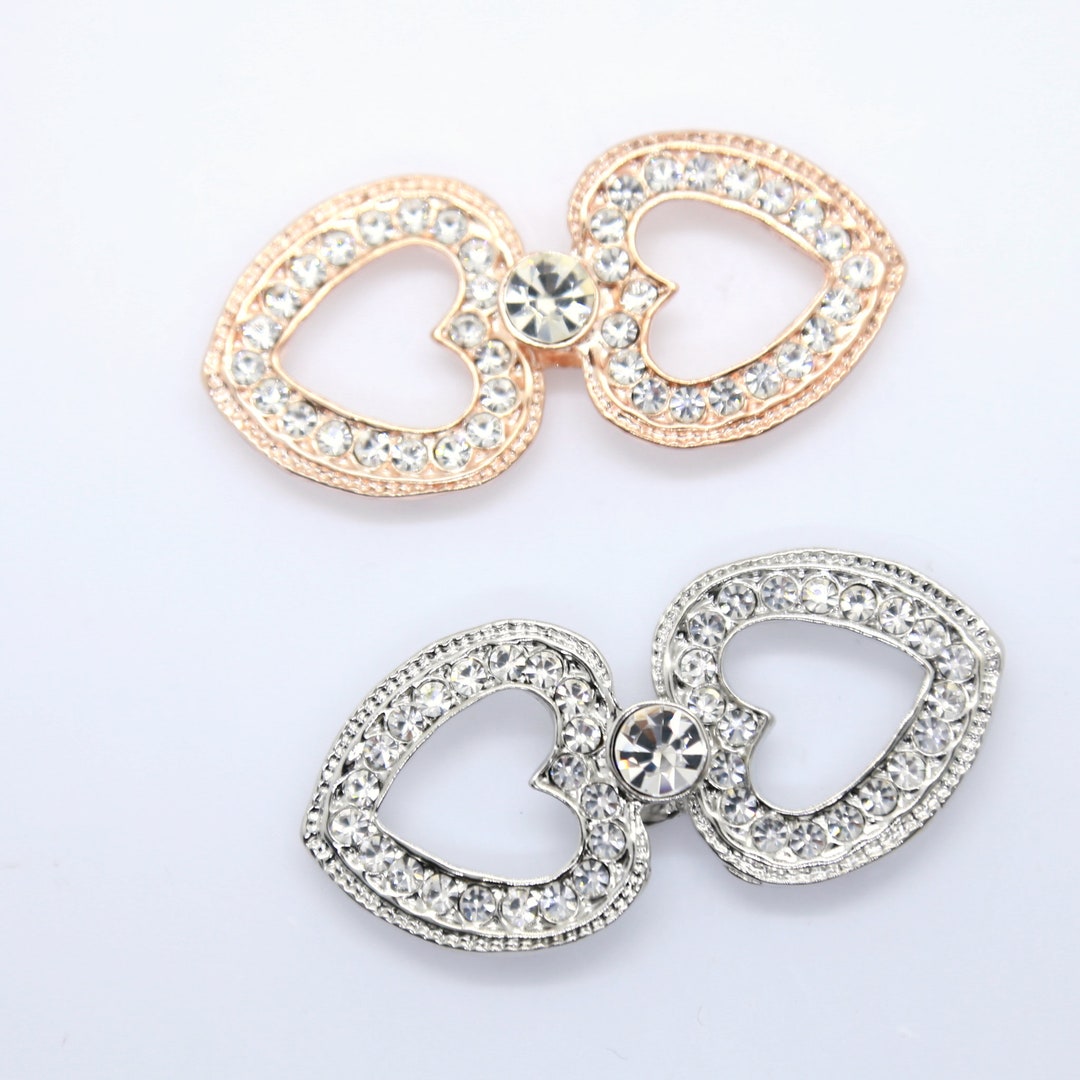 Heart Rhinestone Clasp: Silver or Rose Gold Wedding Closure - Etsy