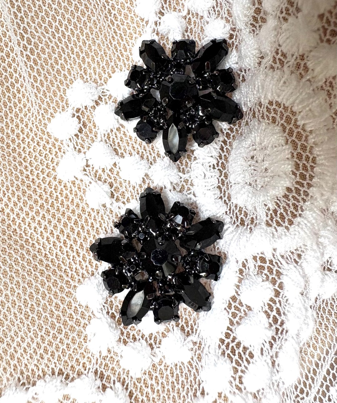 Rhinestone Flower Buttons: Black Crystal Dress Embellishments (4-piece ...