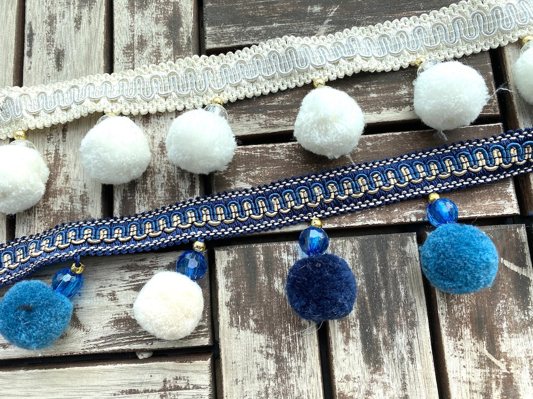 1 Meter Fluffy Ball Trim, Pom Pom Trim, Cotton Trim, Pom Pom Fringe ...