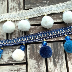 1 Meter Fluffy Ball Trim, Pom Pom Trim, Cotton Trim, Pom Pom Fringe ...