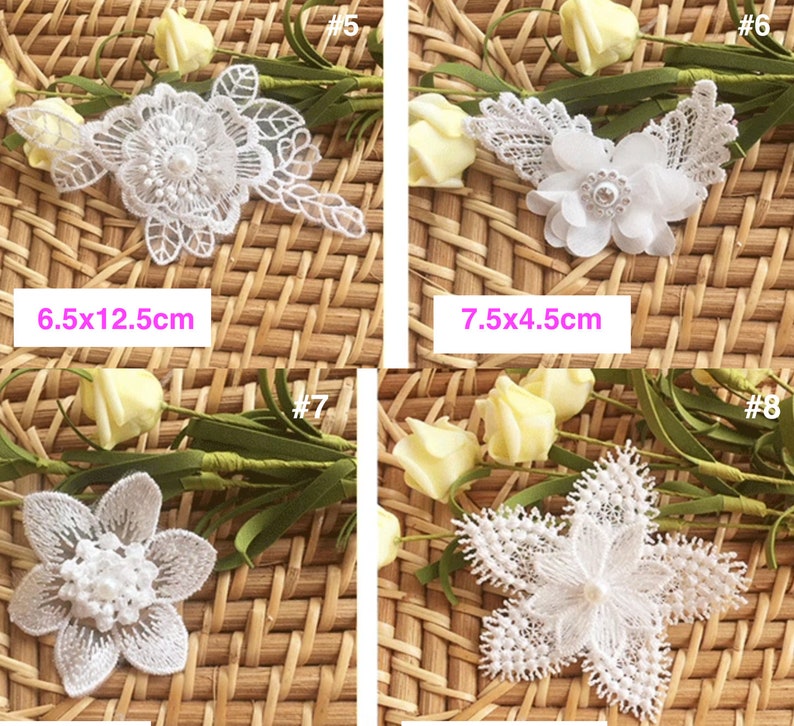 10pc Ivory Lace Flower Butterfly Appliques, Pearl Beaded 3D Patches ...