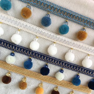 1 Meter Fluffy Ball Trim, Pom Pom Trim, Cotton Trim, Pom Pom Fringe ...