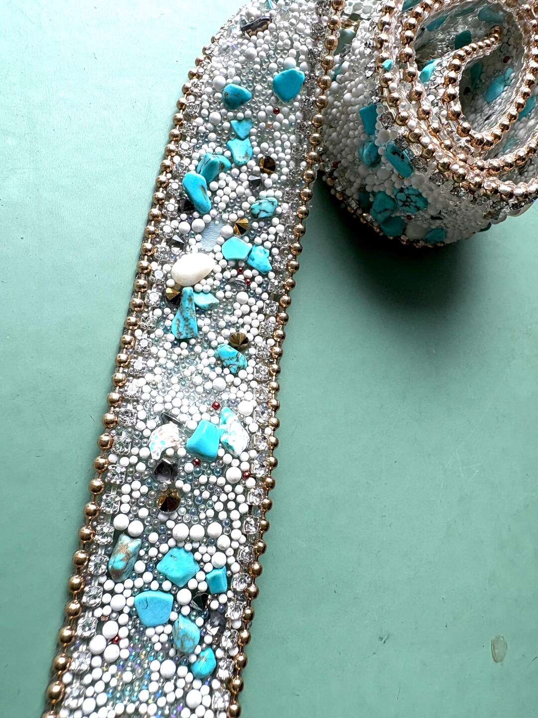 Turquoise Rhinestone Sash Applique: Iron On/sew on Crystal Trim - Etsy