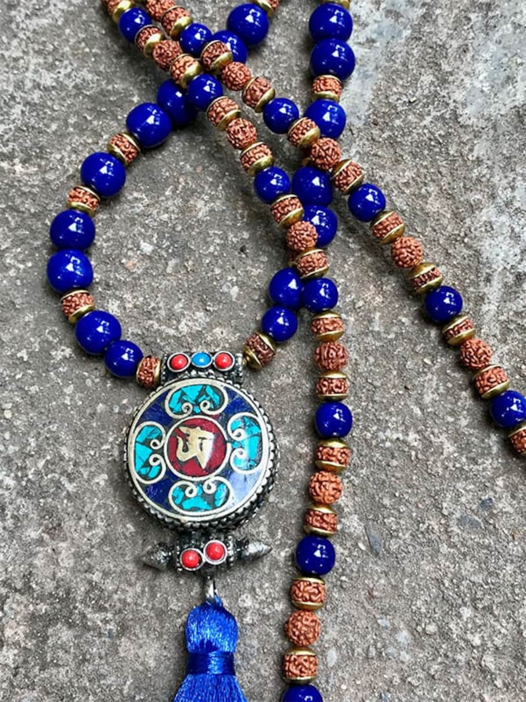 Rani Nepali Pendant & Ceramic Bead Necklace in Deep Federal Blue - Etsy